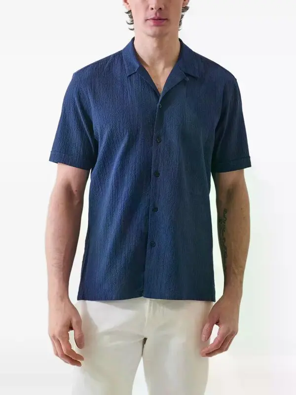 PATRICK ASSARAF Seersucker-textured Short-sleeve Shirt