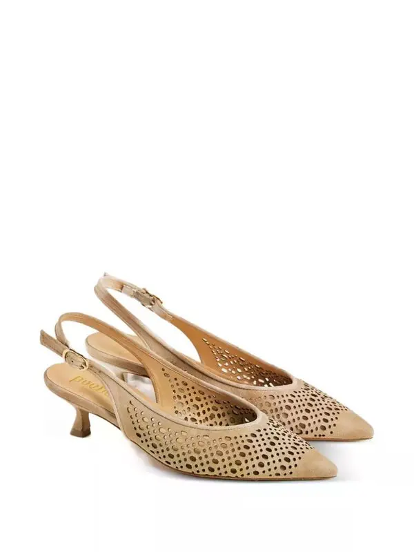 POCHE PARIS Perforated Slingback Kitten Heel Pumps