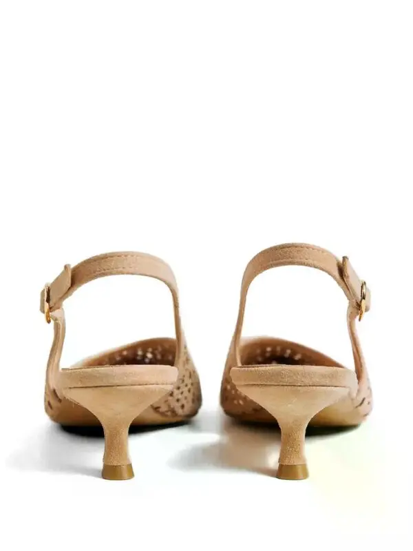 POCHE PARIS Perforated Slingback Kitten Heel Pumps