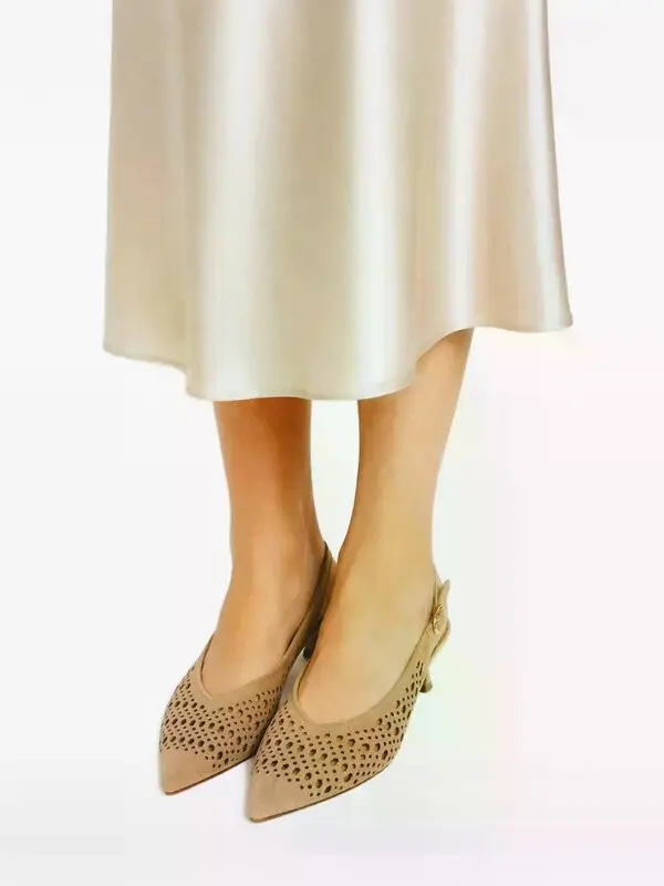 POCHE PARIS Perforated Slingback Kitten Heel Pumps