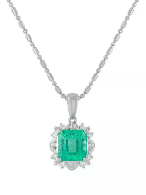 LB EXCLUSIVE Emerald And Diamond Platinum Necklace - Silver