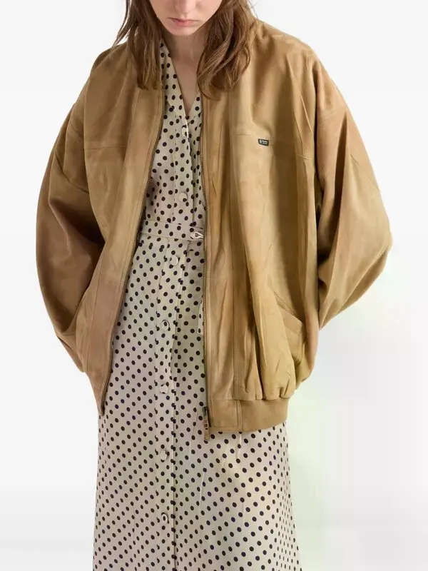 Prada Suede Bomber Jacket - Neutrals