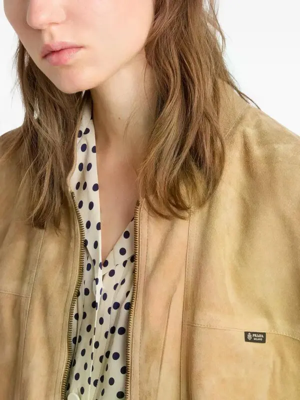 Prada Suede Bomber Jacket - Neutrals