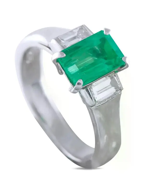 LB EXCLUSIVE Emerald And Diamond Platinum Ring - Silver