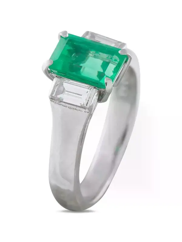 LB EXCLUSIVE Emerald And Diamond Platinum Ring - Silver