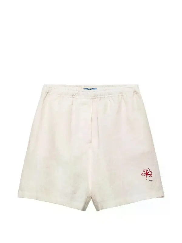 Prada Embroidered Linen Shorts