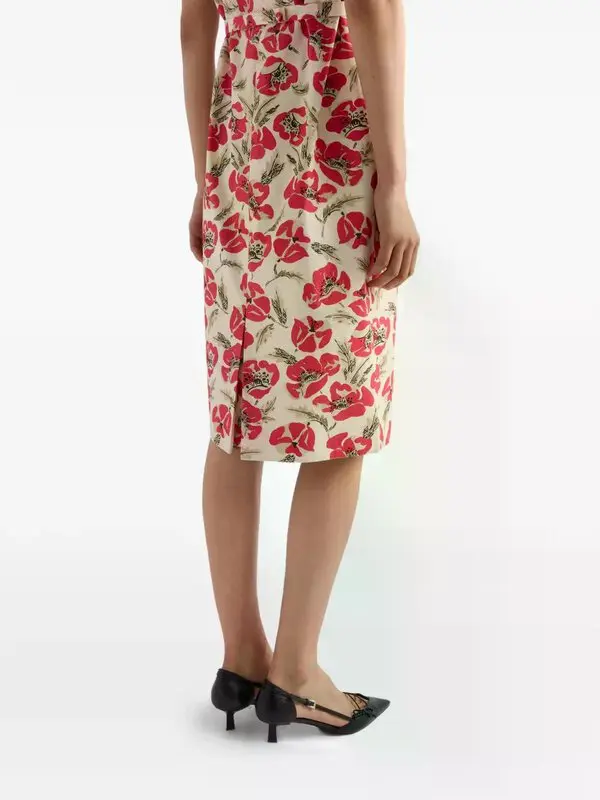 Prada Printed Soft Poplin Dress With Floral Motif And Bow Detail - Neutrals