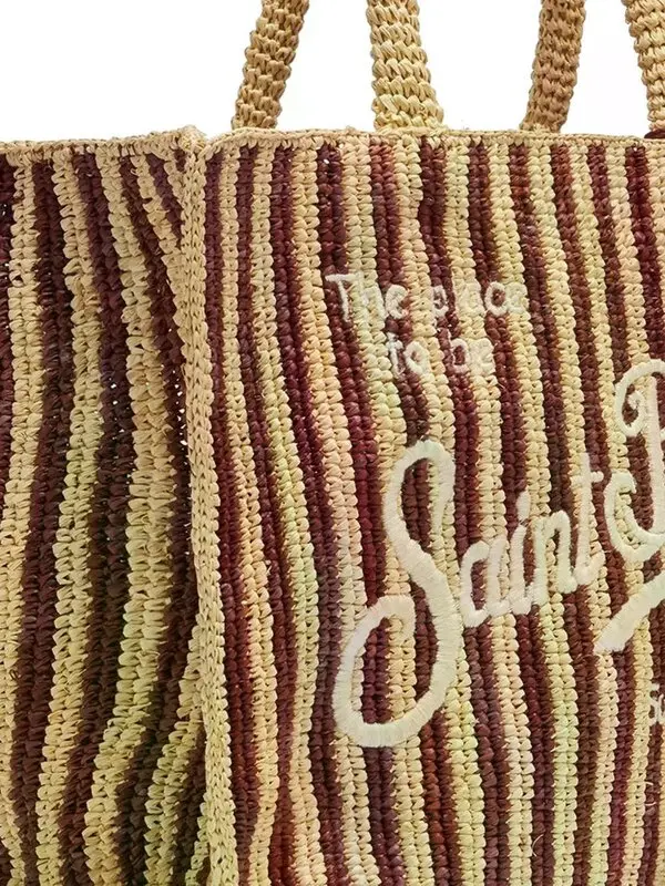 MC2 SAINT BARTH Collette Striped Raffia Tote Bag - Red