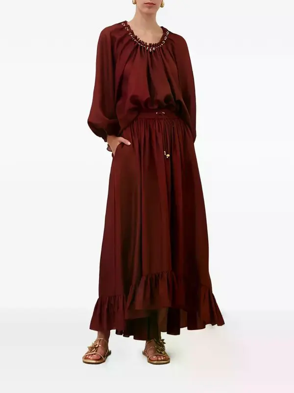 Zimmermann Aster Ruffled Maxi Skirt - Red
