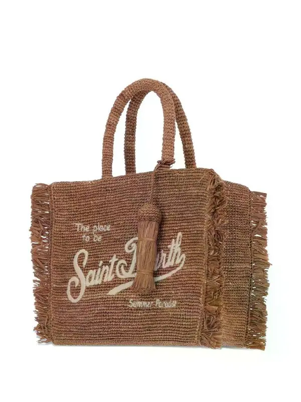 MC2 SAINT BARTH Colette Fringed Raffia Tote Bag - Brown
