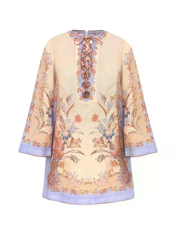 Zimmermann Indra Lace-up Tunic Mini Dress - Neutrals