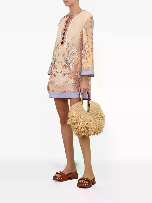 Zimmermann Indra Lace-up Tunic Mini Dress - Neutrals