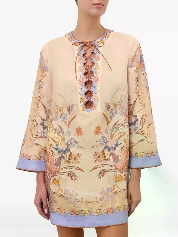 Zimmermann Indra Lace-up Tunic Mini Dress - Neutrals