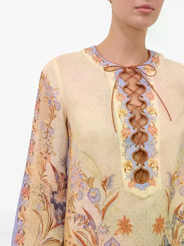 Zimmermann Indra Lace-up Tunic Mini Dress - Neutrals