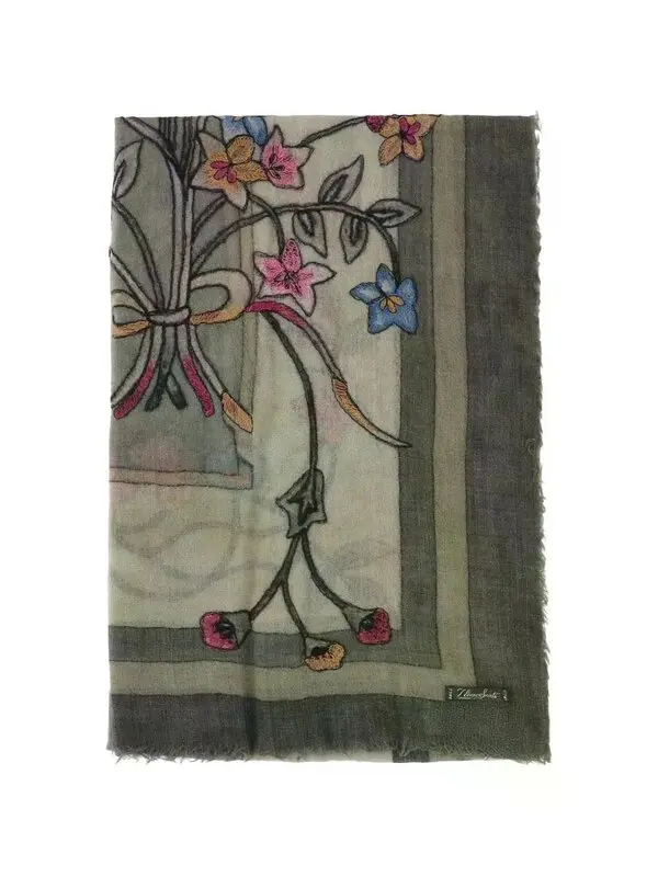 Faliero Sarti Floral-embroidered Fringed Scarf - Neutrals