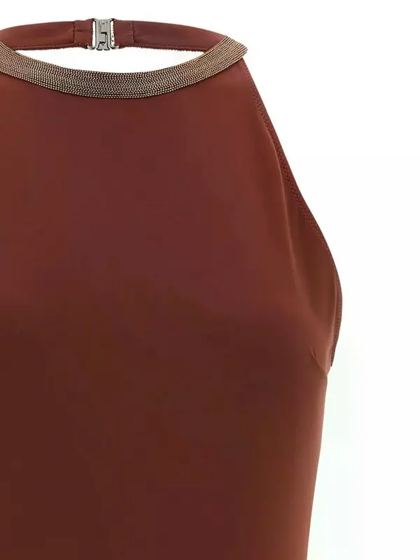 Brunello Cucinelli Halterneck Swimsuit With Monile Embellishment - Brown