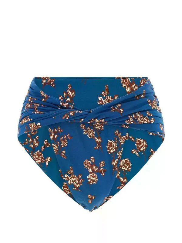 Magda Butrym Floral-print Ruched Bikini Briefs - Blue