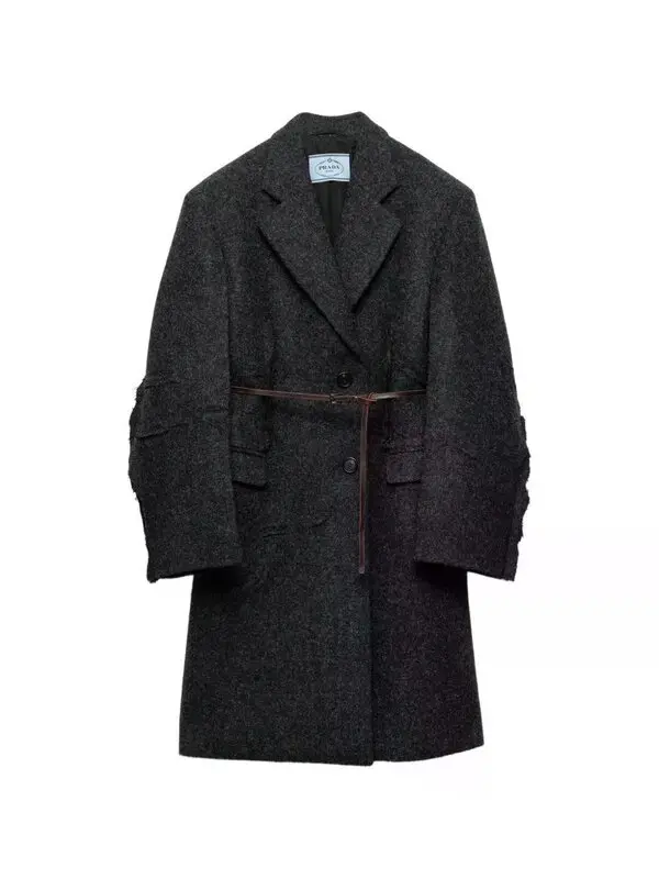 Prada Single-breasted Shetland Wool Coat - Grey