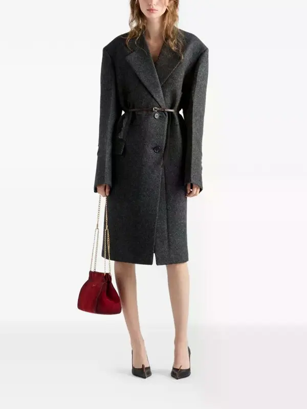 Prada Single-breasted Shetland Wool Coat - Grey