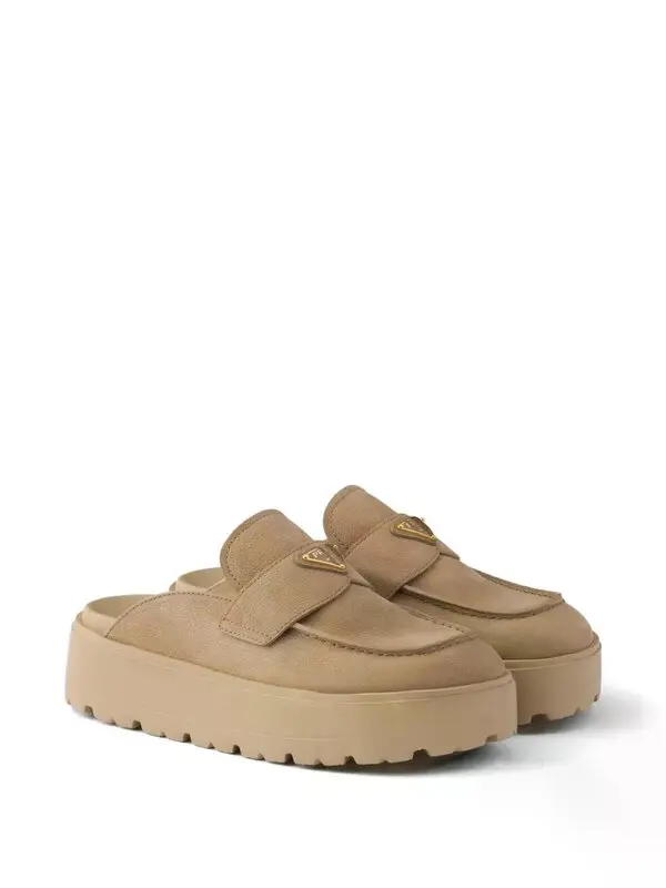 Prada Nubuck Flatform Mules - Neutrals