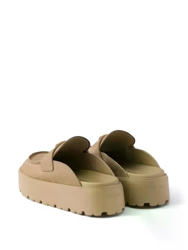 Prada Nubuck Flatform Mules - Neutrals
