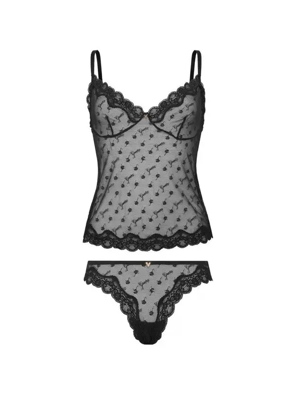 Guess Pointelle Lace-trim Lingerie Set - Black