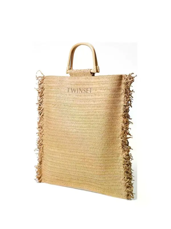 TWINSET Woven Tote Bag With Fringe Trim