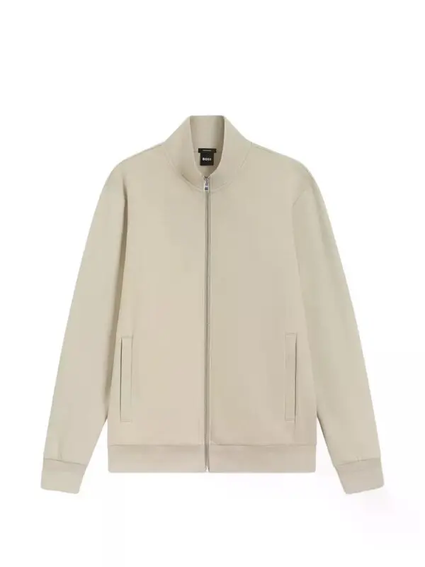 BOSS Long-sleeve Zip-up Cotton Sweatshirt - Neutrals