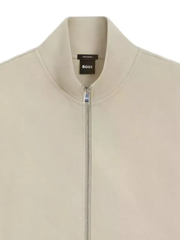 BOSS Long-sleeve Zip-up Cotton Sweatshirt - Neutrals