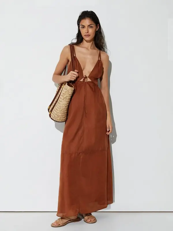 REISS Alexia Double-tie Plunge Maxi Dress With Linen
