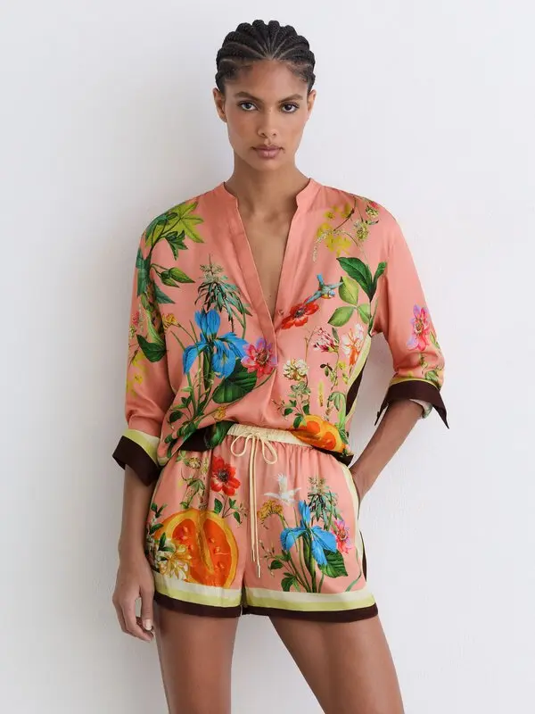 REISS Milos Tropical Print Drawstring Shorts