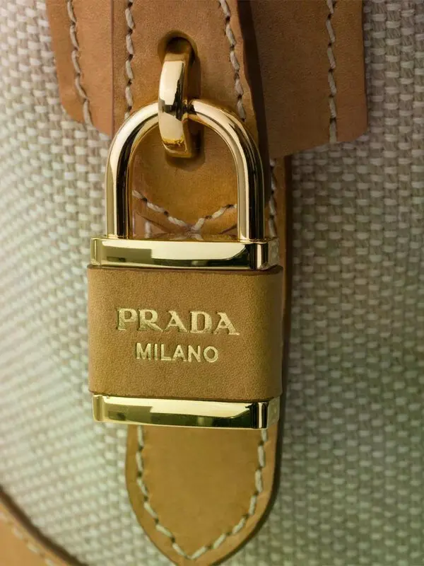 Prada Large Canvas And Leather Shopping Bag - Neutrals