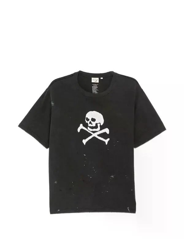ORSLOW Skull-print Paint-splatter T-shirt