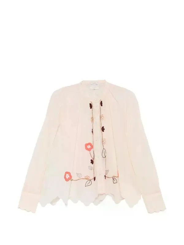 FORTE_FORTE Scalloped Hem Floral Embroidered Shirt - Neutrals