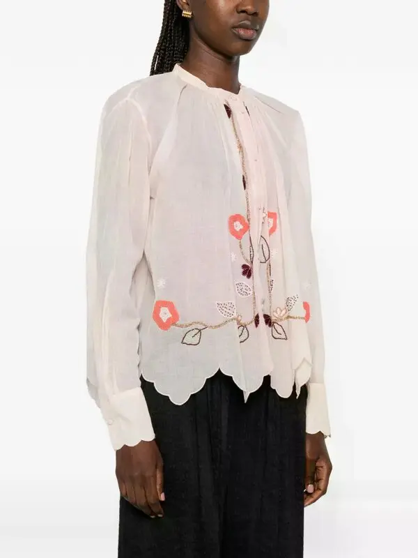 FORTE_FORTE Scalloped Hem Floral Embroidered Shirt - Neutrals