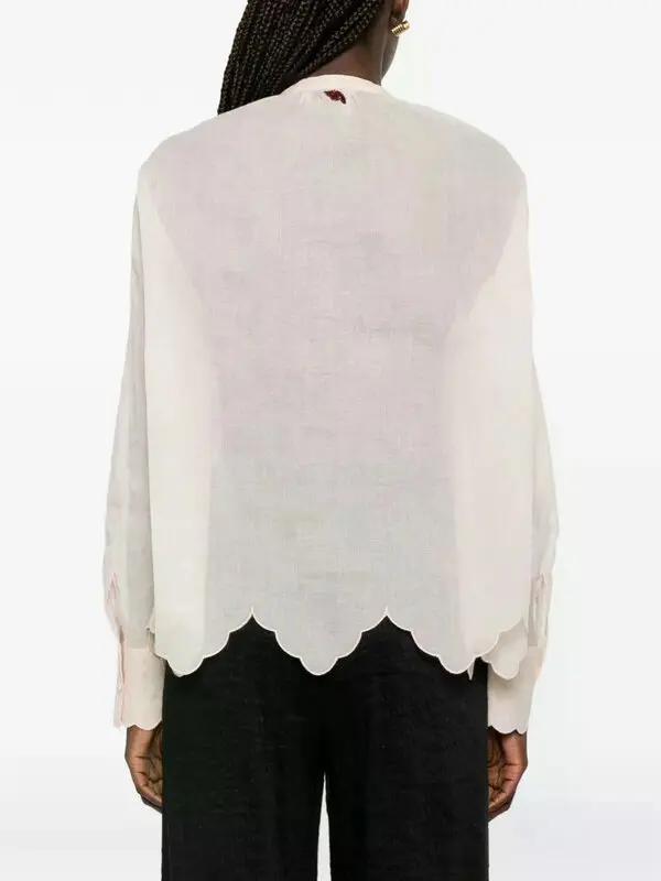 FORTE_FORTE Scalloped Hem Floral Embroidered Shirt - Neutrals