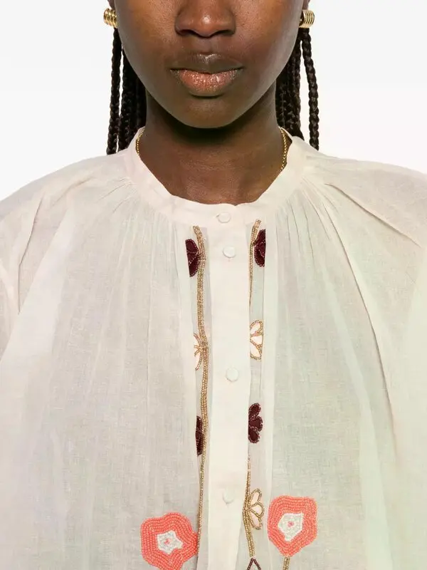 FORTE_FORTE Scalloped Hem Floral Embroidered Shirt - Neutrals