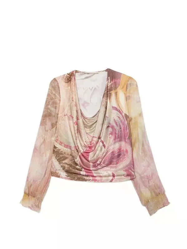 Roberto Cavalli 2000s Paisley Print Cowl Neck Top