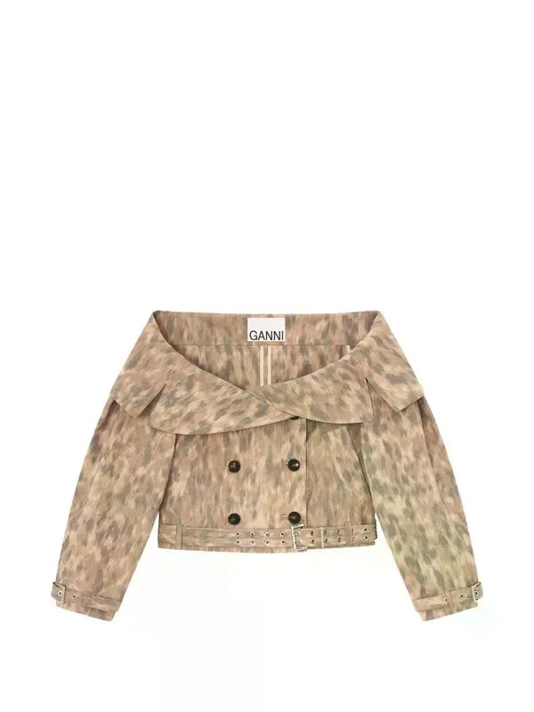 GANNI Leopard-print Off-shoulder Jacket