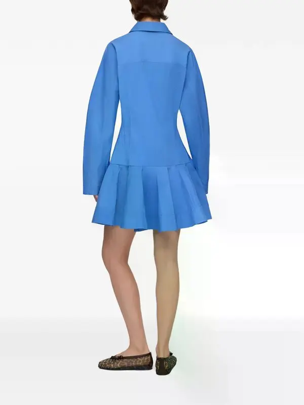 GANNI Ruffled Hem Shirt Dress In Organic Cotton - Blue