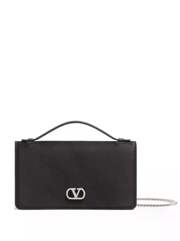 Valentino Garavani Vlogo Signature Chain Wallet In Satin With Jewel Logo - Black