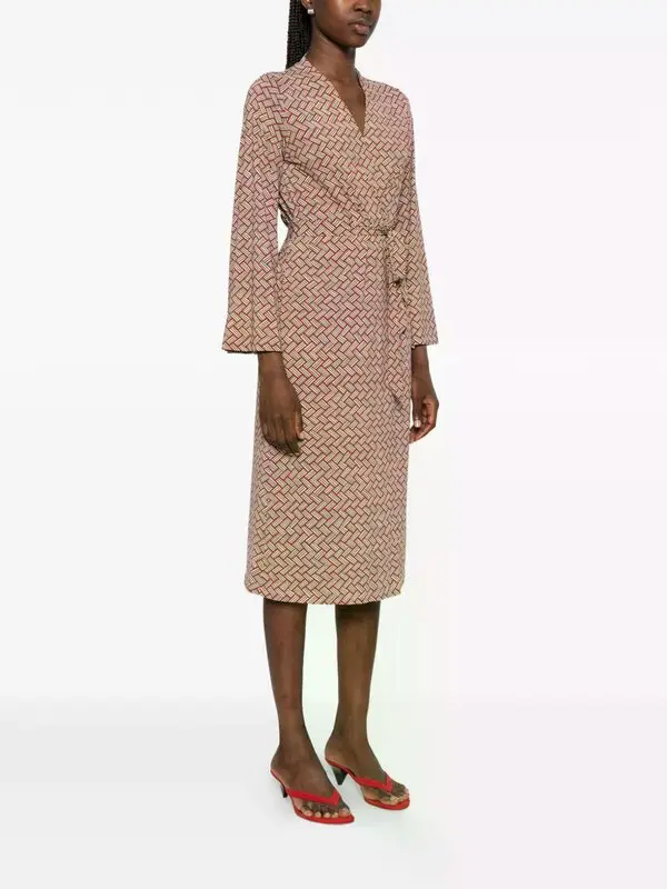 SIYU Geometric-pattern Wrap Midi Dress