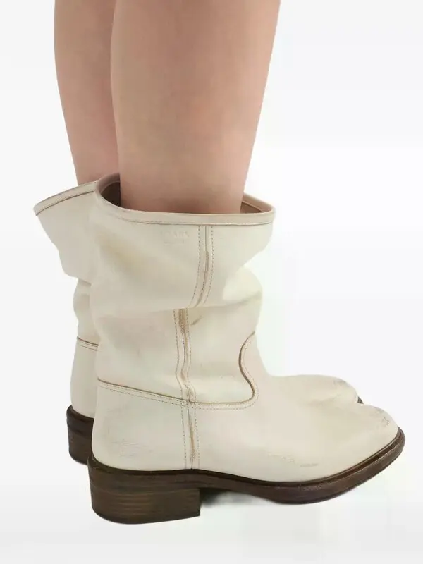 Prada Vintage-effect Leather Mid-calf Boots - Neutrals