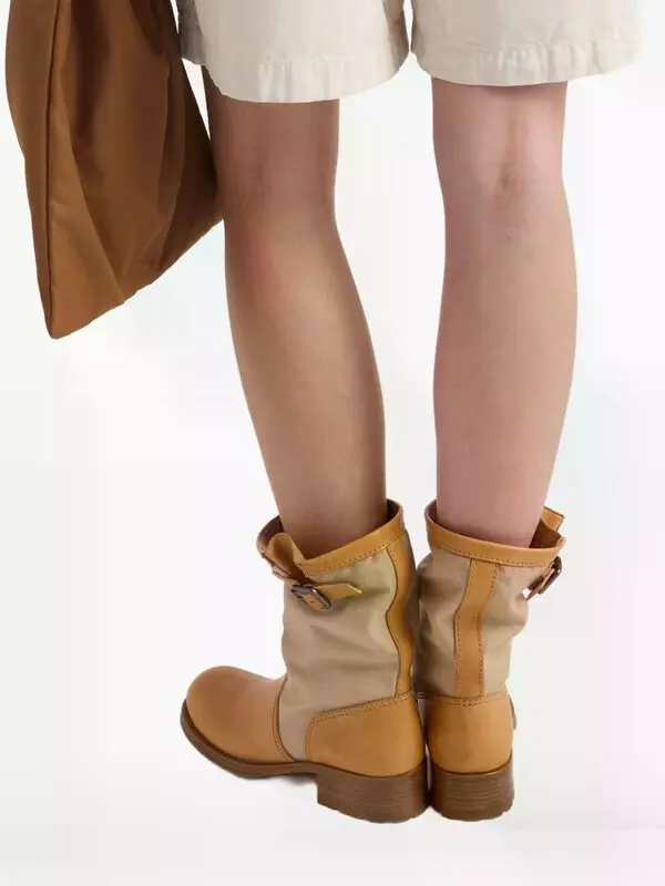 Prada Leather And Canvas Mid-calf Boots
