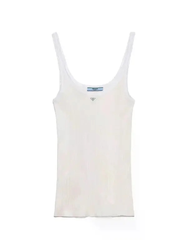 Prada Ribbed Cotton Top With Lace Trim