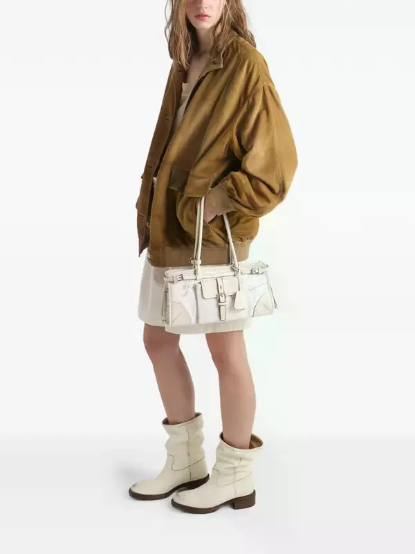 Prada Bonnie Medium Printed Linen And Leather Handbag - Neutrals