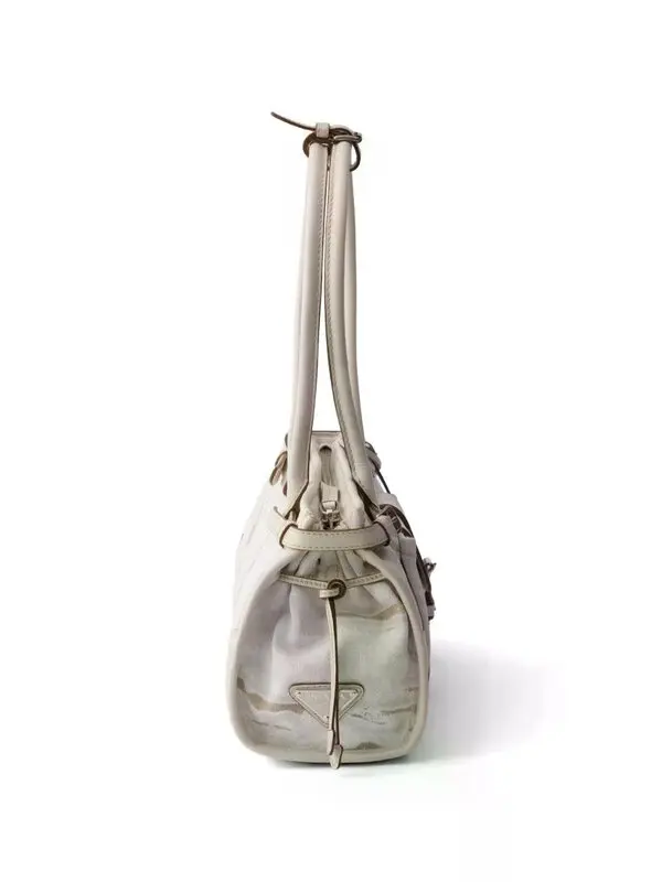 Prada Bonnie Medium Printed Linen And Leather Handbag - Neutrals