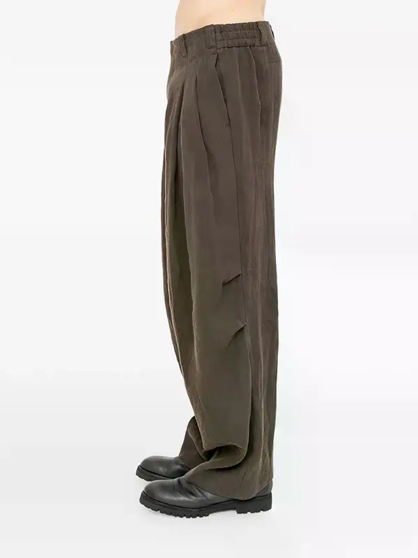 DEVOA Pleated Wide-leg Trousers - Brown