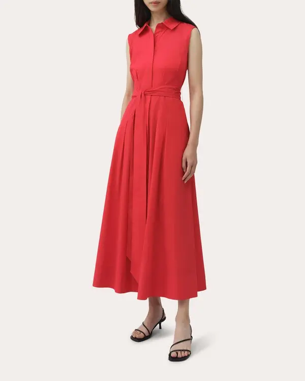 Simkhai Genny Poplin Belted Sleeveless Shirt Dress