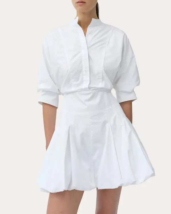 Simkhai Effie Poplin Bubble-hem Mini Shirt Dress - White